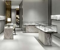 China Minimalist Marble Pattern Jewelry Store Interior Design, Complete Turnkey Fixture Package with Sleek Linear Showcase for sale