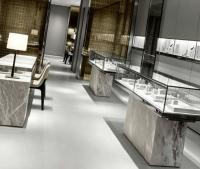 China Minimalist Marble Pattern Jewelry Store Interior Design, Complete Turnkey Fixture Package with Sleek Linear Showcase for sale