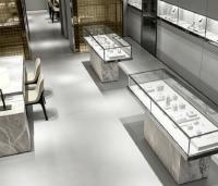China Minimalist Marble Pattern Jewelry Store Interior Design, Complete Turnkey Fixture Package with Sleek Linear Showcase for sale