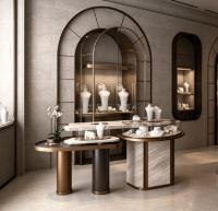 China Modern Luxury Champagne Gold & Marble Jewelry Store Interior Design, Complete Turnkey Fixture Package with Arched Wall Showcase for sale