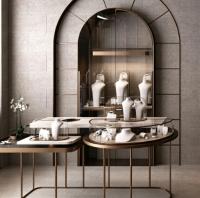 China Modern Luxury Champagne Gold & Marble Jewelry Store Interior Design, Complete Turnkey Fixture Package with Arched Wall Showcase for sale