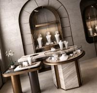 China Modern Luxury Champagne Gold & Marble Jewelry Store Interior Design, Complete Turnkey Fixture Package with Arched Wall Showcase for sale