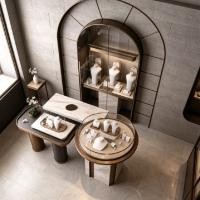 China Modern Luxury Champagne Gold & Marble Jewelry Store Interior Design, Complete Turnkey Fixture Package with Arched Wall Showcase for sale