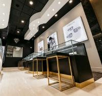 China Black & Gold Jewelry Store Interior Design, Complete Turnkey Fixture Package with Linear Showcase Counters for sale