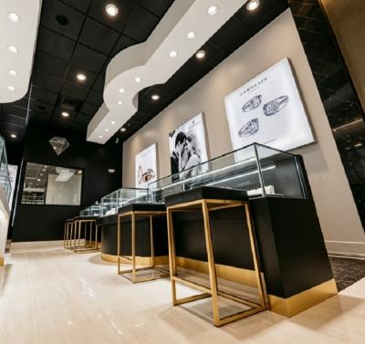China Black & Gold Jewelry Store Interior Design, Complete Turnkey Fixture Package with Linear Showcase Counters for sale