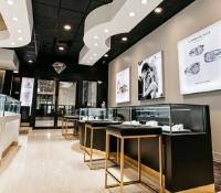China Black & Gold Jewelry Store Interior Design, Complete Turnkey Fixture Package with Linear Showcase Counters for sale