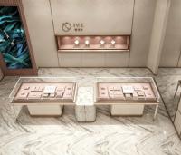 China Luxury Ivory White & Rose Gold Jewelry Store Interior Design, Complete Turnkey Fixture Package with Linear Showcase Counters for sale