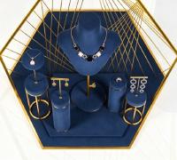 China Custom Luxury Jewelry Display Props Set, Premium Gold Frame Velvet Stand for Fine Jewelry for sale
