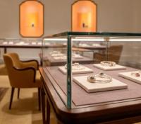 China Vintage French Walnut Jewelry Store Display Set, Complete Turnkey Fixture Package with Glass Counters & Wall Niches for sale