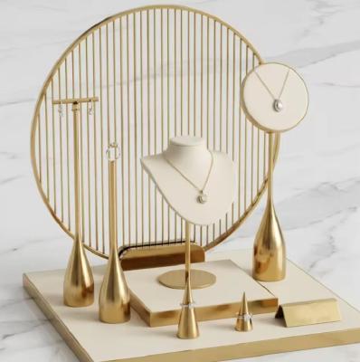 China Luxury Minimalist Champagne Gold Jewelry Display Set, High-End Jewelry Stand for Necklace Earring Ring Retail for sale
