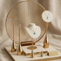 China Luxury Minimalist Champagne Gold Jewelry Display Set, High-End Jewelry Stand for Necklace Earring Ring Retail for sale