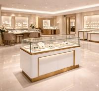 China Luxury White & Rose Gold Jewelry Store Display Set, Complete Turnkey Fixture Package with Counters, Wall Cabinets & Seating for sale
