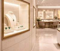 China Luxury White & Rose Gold Jewelry Store Display Set, Complete Turnkey Fixture Package with Counters, Wall Cabinets & Seating for sale