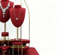 China Luxury Red Velvet Curved Metal Jewelry Display Set, High-End Jewelry Stand for Necklace Ring Earring Retail for sale