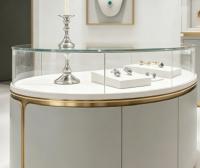 China Luxury Light Grey & Rose Gold Curved Jewelry Display Set, Complete Showcase with Central Kiosk & Tall Cabinet for sale