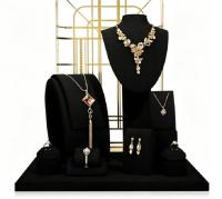 China Custom Luxury Jewelry Display Props Set, Premium Gold Frame Velvet Stand for Fine Jewelry for sale