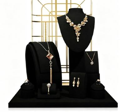 China Custom Luxury Jewelry Display Props Set, Premium Gold Frame Velvet Stand for Fine Jewelry for sale