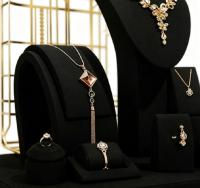 China Custom Luxury Jewelry Display Props Set, Premium Gold Frame Velvet Stand for Fine Jewelry for sale
