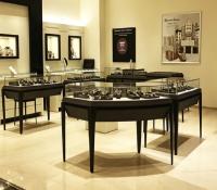 China Luxury Black Wood Jewelry Store Display Set, Complete Turnkey Fixture Package with Central Counters & Wall Cabinets for sale