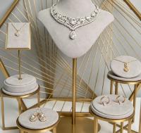 China Luxury Grey Velvet Geometric Line Jewelry Display Set, High-End Jewelry Stand for Necklace Earring Ring Retail for sale