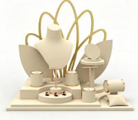 China Custom Luxury Artistic Jewelry Display Props Set, Premium Gold Frame Velvet Stand for Fine Jewelry for sale