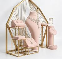 China Custom Luxury Jewelry Display Props Set with Premium Gold Frame Velvet Stand for Fine Jewelry for sale