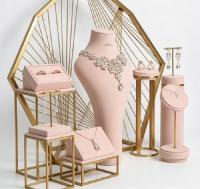 China Custom Luxury Jewelry Display Props Set with Premium Gold Frame Velvet Stand for Fine Jewelry for sale