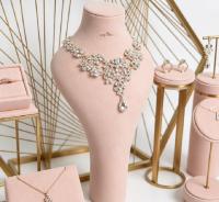 China Custom Luxury Jewelry Display Props Set with Premium Gold Frame Velvet Stand for Fine Jewelry for sale