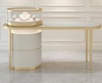 China Luxury Oval Jewelry Display Table with Round Glass Showcase & Gold Trim LED Lighting for High-End Boutique for sale