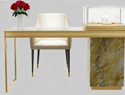 China Elegant Marble & Metal Frame LED Lighting Jewelry Service Table with Integrated Display Case for sale