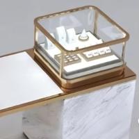 China Elegant Marble & Metal Frame LED Lighting Jewelry Service Table with Integrated Display Case for sale