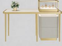 China Luxury Gold Jewelry Display Table with Removable Glass Showcase & Storage Drawer LED Lighting for Showroom & Retail Store Use for sale