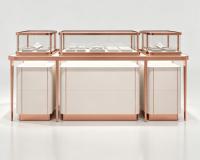 China Modern Luxury White & Rose Gold Jewelry Display Table Set, Sleek Tempered Glass Showcase for Retail Boutiques for sale