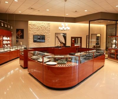 China Wooden Jewelry Cabinet, Curved Glass Countertop,Floor-Standing Tall Cabinet, Complete Set of Display Cabinets for Jewelry Stores for sale