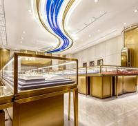 China Custom Modern Jewelry Shop Solution, Premium Champagne Gold Showcase with Integrated LED Lighting for sale