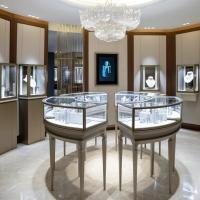 China Freestanding Island Jewelry Display Cabinet Metal Glass Wood Center Showcase for Shop for sale