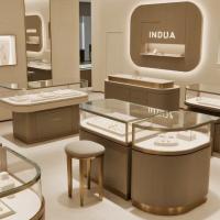 China Modern Island Jewelry Showcase Solid Wood Metal Frame Clear Glass Display Cabinet for sale