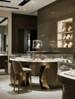 China Modern Island Jewelry Showcase Solid Wood Metal Frame Clear Glass Display Cabinet for sale
