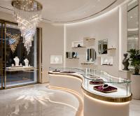 China Boutique Middle Island Jewelry Showcase Metal Frame Wood Body Transparent Glass Cabinet for sale