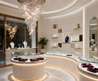 China Boutique Middle Island Jewelry Showcase Metal Frame Wood Body Transparent Glass Cabinet for sale