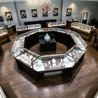 China Black Octagon Combined Jewellery Counter LED Glass Display Showcase Matching Wall Cabinets Complete Jewelry Store Cabinet Kit for sale
