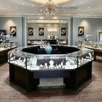 China Black Octagon Combined Jewellery Counter LED Glass Display Showcase Matching Wall Cabinets Complete Jewelry Store Cabinet Kit for sale