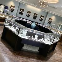 China Black Octagon Combined Jewellery Counter LED Glass Display Showcase Matching Wall Cabinets Complete Jewelry Store Cabinet Kit for sale