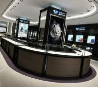 China Modern Curved Black Brown Jewelry Store Interior Design Complete Turnkey Fixture Package Central Showcase LED Digital Showroom for sale