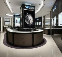 China Modern Curved Black Brown Jewelry Store Interior Design Complete Turnkey Fixture Package Central Showcase LED Digital Showroom for sale
