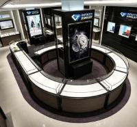 China Modern Curved Black Brown Jewelry Store Interior Design Complete Turnkey Fixture Package Central Showcase LED Digital Showroom for sale