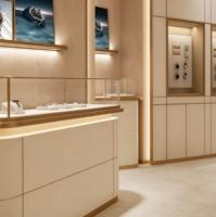 China Luxury Ivory White Rose Gold Eco-Friendly LED Lit Jewelry Store Interior Design Complete Turnkey Fixture Package Showcase for sale