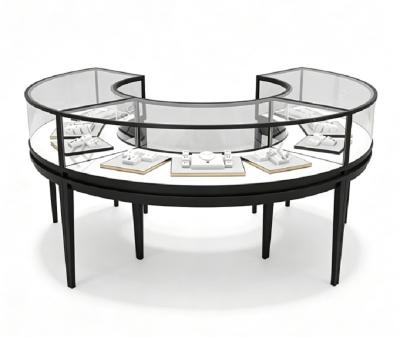 China Modern Minimalist C-Shaped Jewelry Display Case, Complete Turnkey Fixture with Black Frame & Clear Glass for sale