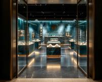 China Luxury Teal Marble Jewelry Store Interior Design, Complete Turnkey Fixture Package with Central Showcase & Wall Display Cabinets for sale