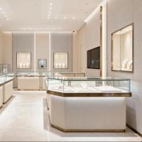 China Boutique Jewelry Display Cabinet Glass Stainless Steel Frame Custom Size Available for sale